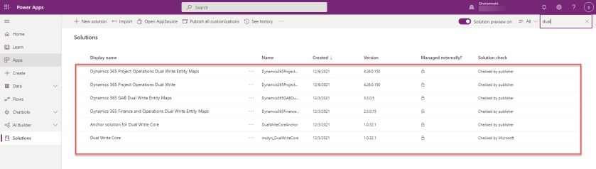 Installing dual write components and deployment of Projects operations ...